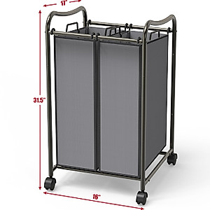 Simple Houseware 2 Bags Laundry Sorter, Dark Grey