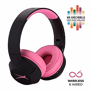 Altec Lansing Kid Safe Noise Cancelling Wireless Headphones 15H Battery, 85dB Volume Limit, Foldable Design Powerful Sound, Active Noise Cancellation Perfect for Kids Ages 7+ (Blackout Pop Pink)
