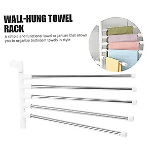 Zerodeko 5 Sets Rotating Towel Hanger Wall Hand Towel Rod Towel Display Rack Swivel Towel Bar Wall Towel Holder Wall Clothes Rack Wall Mounted Clothing Rack Multipurpose Towel Rack White Pp