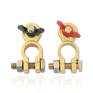 neynavy 1 Pair Brass Battery Terminal Top Post, Battery Terminal Connectors, Top Post Battery Terminals Clamp Set for Boat Car RV Marine Use Trucks Vans (Gold)