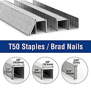 WORKPRO Heavy Duty T50 Staples and Brad Nails Combo Kit, 1/2" (12mm), 3/8" (10mm), 9/16" (15mm), Total 7500 Counts