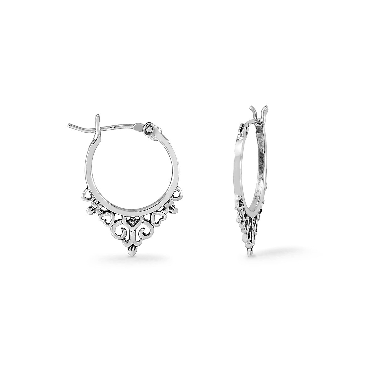 Boma Jewelry Sterling Silver Bohemian Filigree Snap Down Hoop Earrings