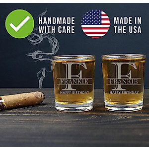 Personalized 2pk; set of two Engraved 2.5oz Shot Glass, Custom Etched Shot Glasses, Groomsmen, Customized Bridesmaid, Wedding Favors, Customized Birthday Gifts, Anniversary, Cute, Halpert Monogram