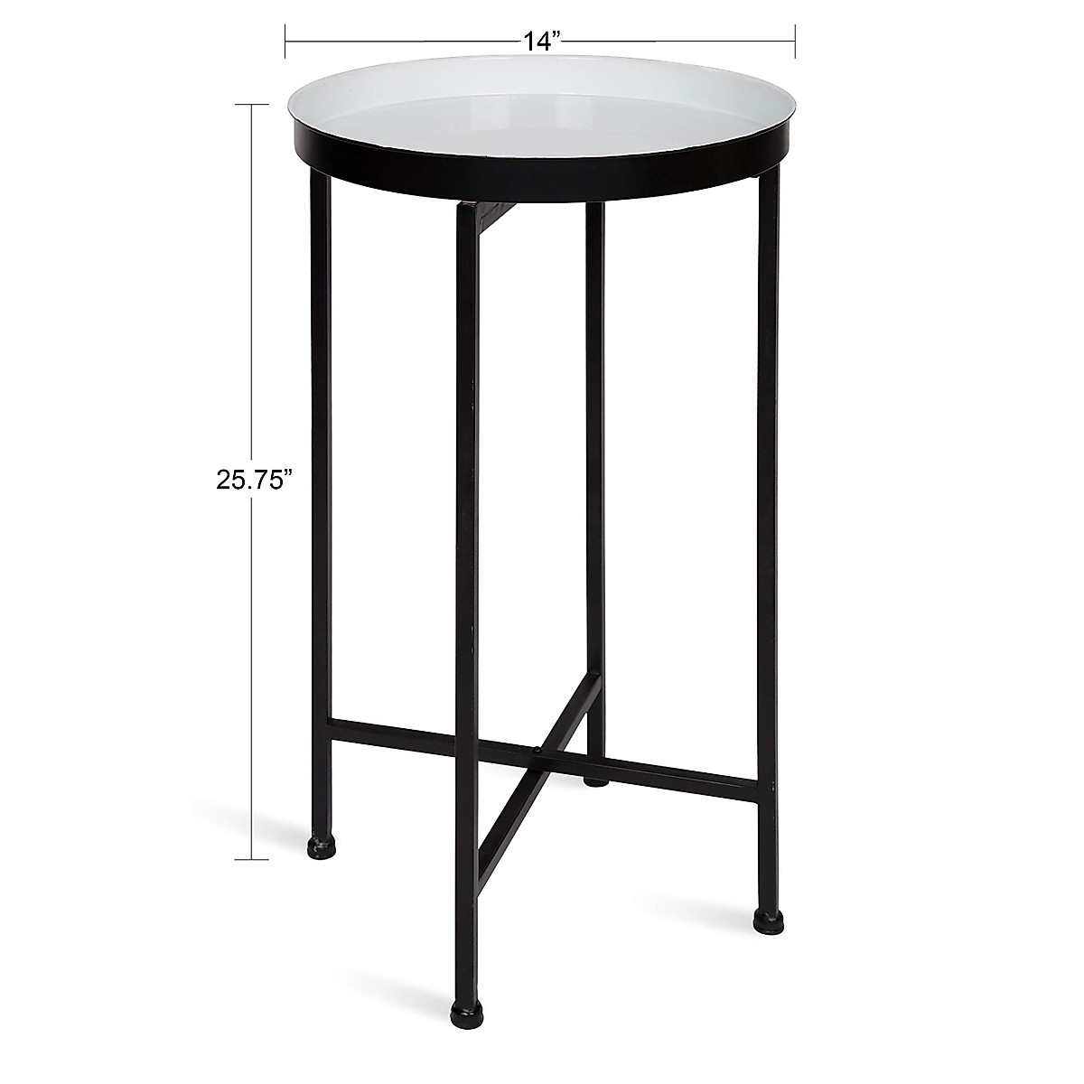 Kate and Laurel Celia Round Foldable Tray Accent Table, 14" x 14" x 25.75", White and Black, Modern Minimalist Design and Detachable Magnetic Tabletop