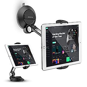 AboveTEK iPad Suction Mount, Phone Tablet Stand Holder with Suction Cup Fits 4"-11" Tablet/Phone/iPad Mini/iPad Air, Sticky iPad Mount on Window Bathroom Mirror, for Car Truck Windshield Boat (Black)