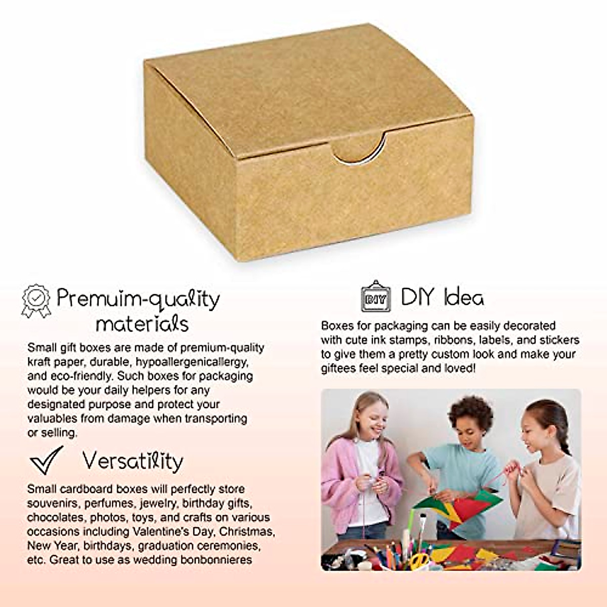 WonderPack Paper Small Shipping Boxes - Kraft Paper Cardboard Boxes for Business Supplies - Craft Gift Box 2,7х2,7x1,2 Inches 12 Pack