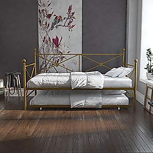 DHP Lina Metal Daybed with Trundle, Twin Size Sofa Bed Frame, Gold