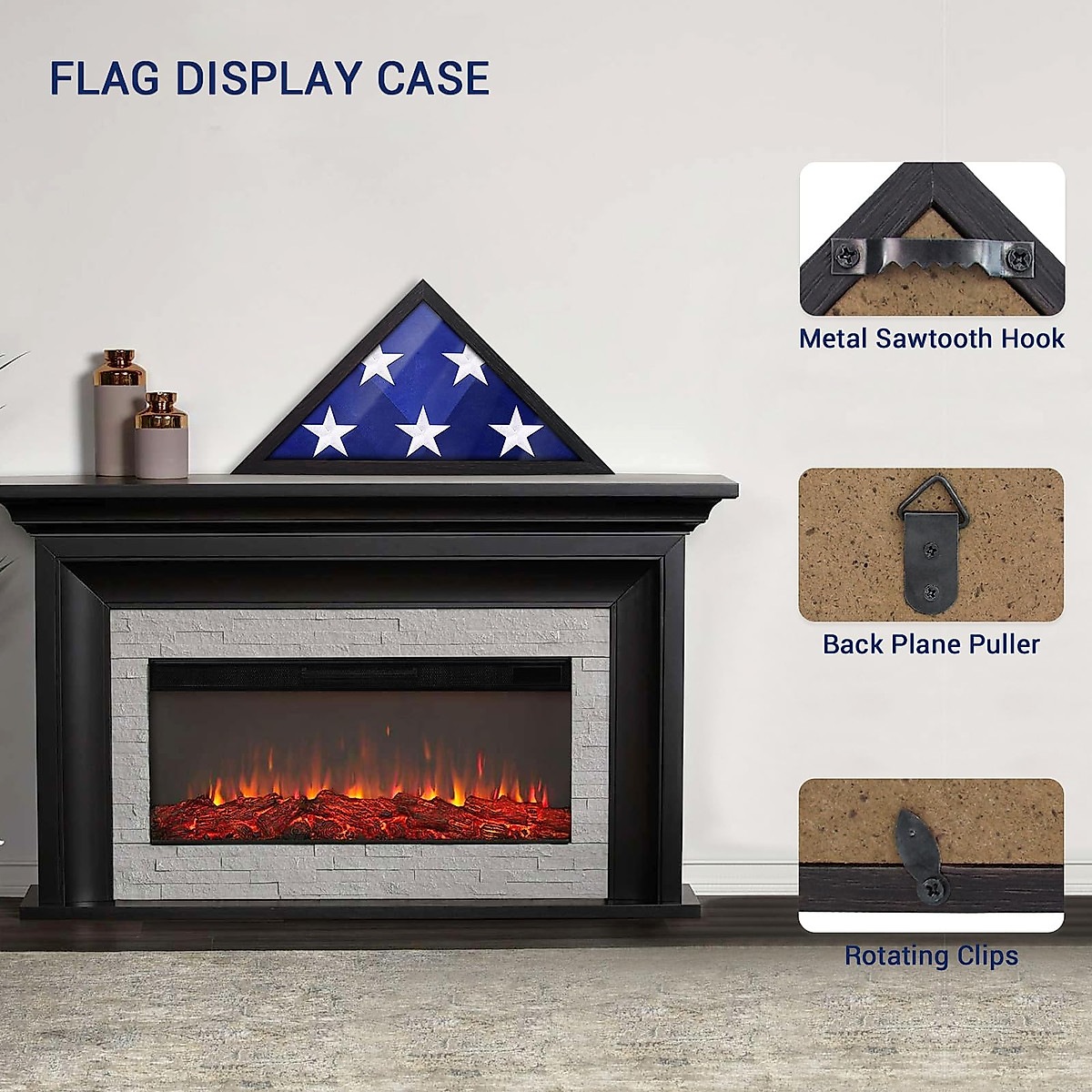 ASmileIndeep Flag Display Case for 3' x 5' Flag, American Flag Shadow Box with HD Tempered Glass and Wall Mount, Folded Triangle Flag Holder Frame for Small Flag (Not for Burial Flag) - Black Walnut
