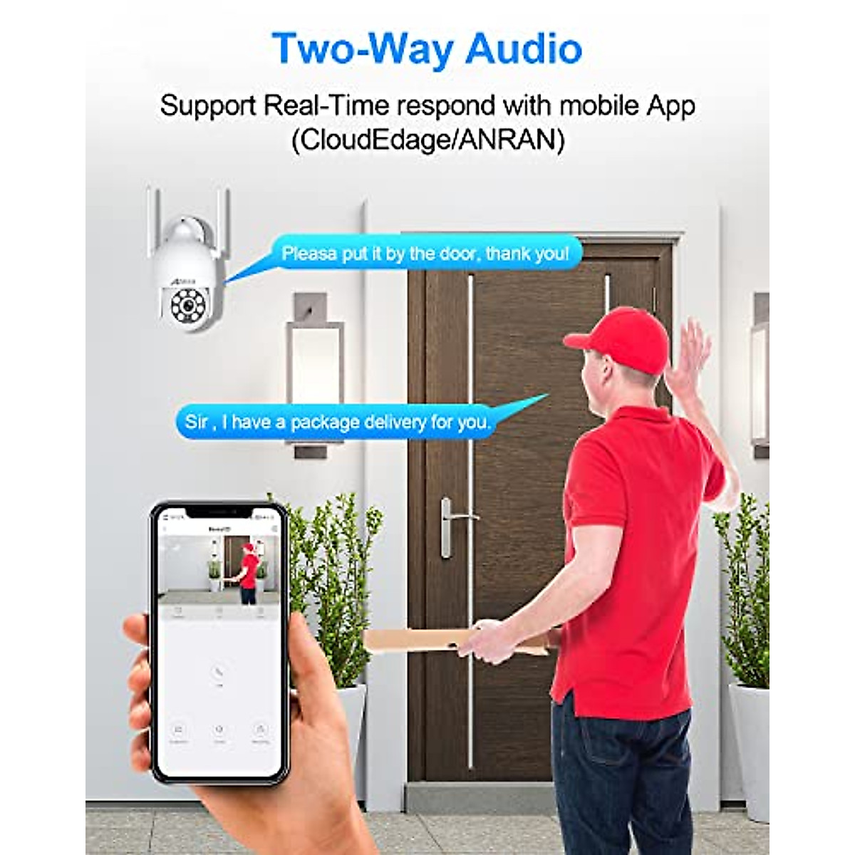 ANRAN Security Camera Outdoor with Spotlight and Siren, 2K 2.4g WiFi PTZ Wired Camera Outdoor with 360° View, Color Night Vision, IP66 Waterproof, Two-Way Audio, SD and Cloud Storage, P2 White