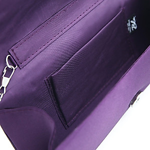 Elegant Pleated Satin Flap Crystal Rhinestones Clutch Evening Bag, Purple