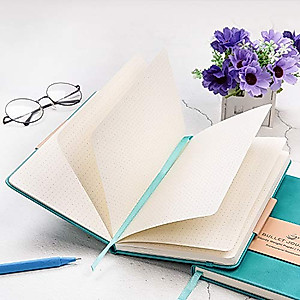 Dotted Grid Notebook/Journal - Dot Grid Hard Cover Notebook, Premium Thick Paper with Fine Inner Pocket, Mint Smooth Faux Leather, 5''×8.25''