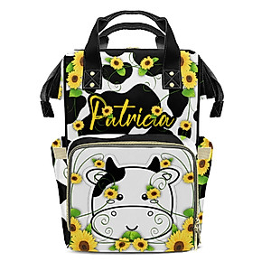 Anneunique Custom Mummy Bags Sunflower Cute Cow Print Diaper Bag Shoulder Backpacks Nursing Giving for Teenager