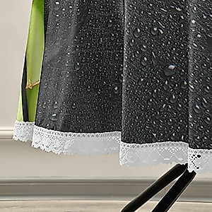 Black Zen Basalt Stones with Dew Green Bamboo on Dark Round Table Cloth, Circle Table Linen White Lace Dinner Tablecloth Mat, Desk Cloth Cover for Home Party Wedding 60 Inches