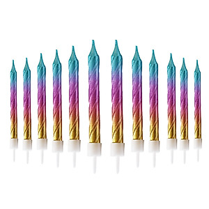 12 Pieces Rainbow Spiral Candle - Gradient Birthday Candles for Kids Adults, Birthday Cake Candles Perfect for Christmas Wedding Theme Party (Purple)