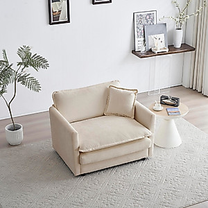 WILLIAMSPACE 41" Single Sofa Chair, Modern Upholstered Armchair with 1 Toss Pillow, Small Cream Couch Chair for Living Room, Deep Seat Reading Sofa for Bedroom Apartment, Chenille Fabric (Beige)
