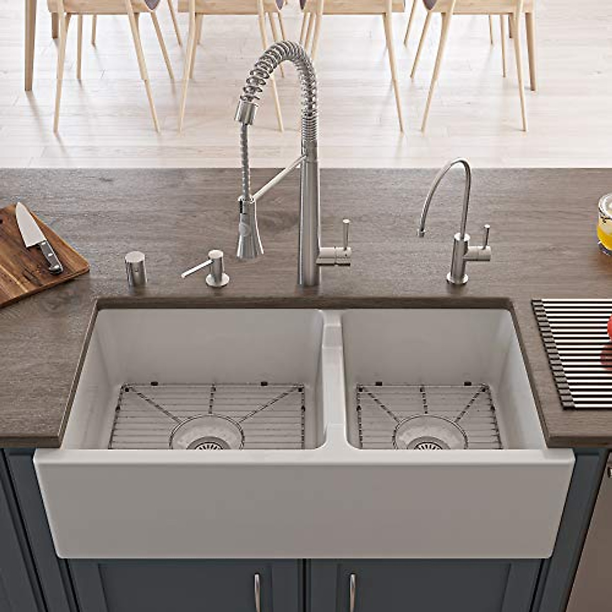 ALFI brand AB3618DB-W Smooth Thick Wall Fireclay Double Bowl Farm Sink, 36", White