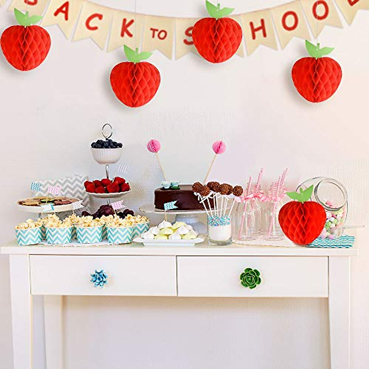 FEPITO 15 Pack 7 Inch Apple Tissue Honeycomb Hanging Red Paper Apple Decorations Fruit Decoration for Back to School, Baby Shower