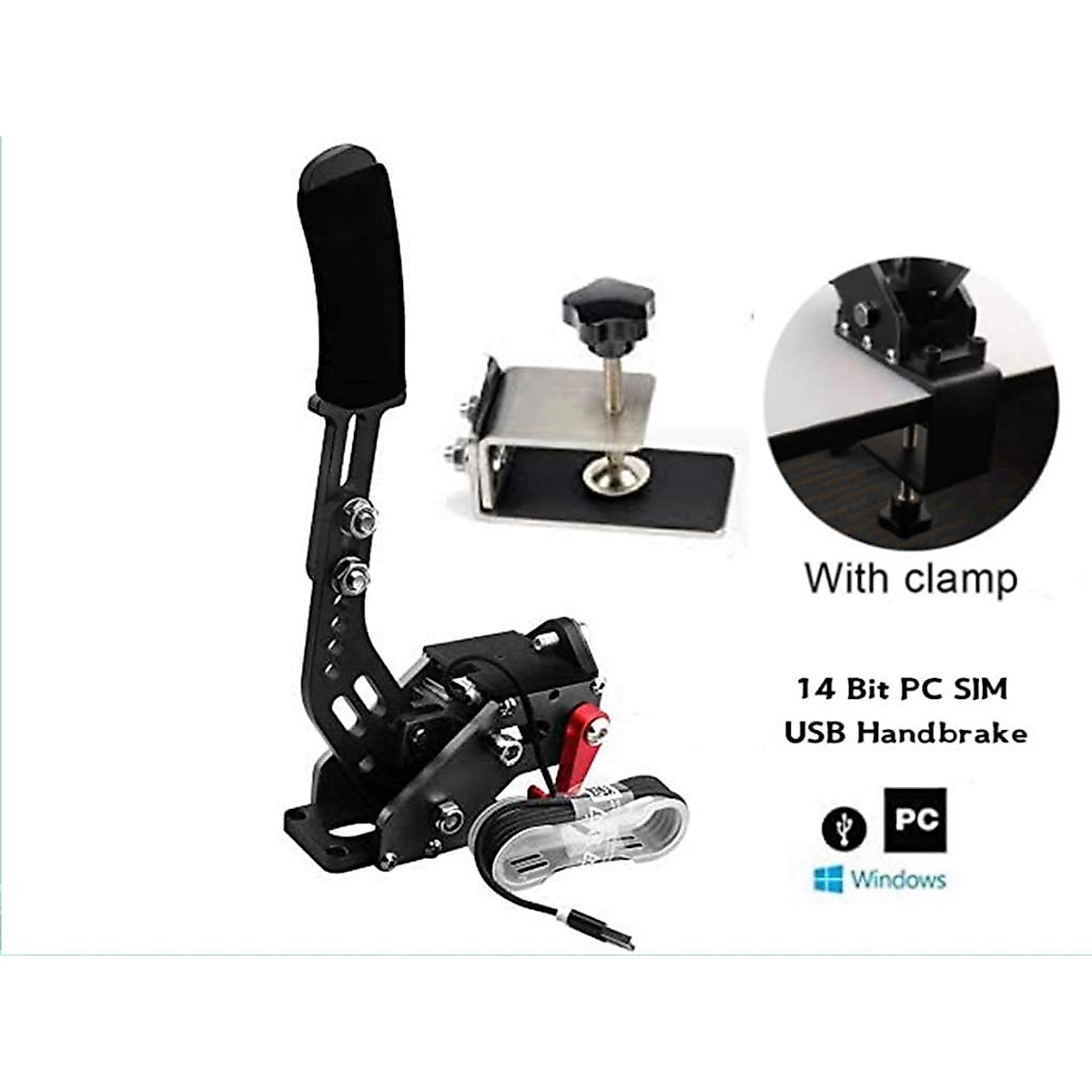 Anngo USB Handbrake PC Windows for Sim Racing Games G25 G27 G29 T500 FANATECOSW Dirt Rally +Clamp (Black Type 2)