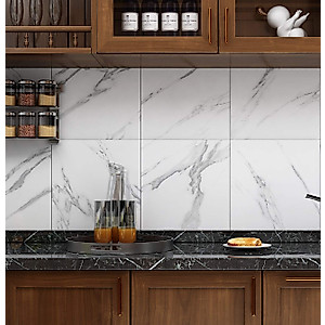 Livelynine 32-Pack White Marble Peel and Stick Floor Tile 12X12 Inch Waterproof Vinyl Floor Tiles Peel and Stick Flooring Tiles Self Adhesive Bathroom Floor Tile Stickers Kitchen Laminate Groutable