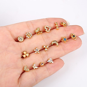 YADOCA 16 Pcs 20G Nose Studs Surgical Steel L Shaped Nose Rings Studs for Women Opal CZ Heart Butterfly Nose Piercing Jewelry Silver Rose Gold