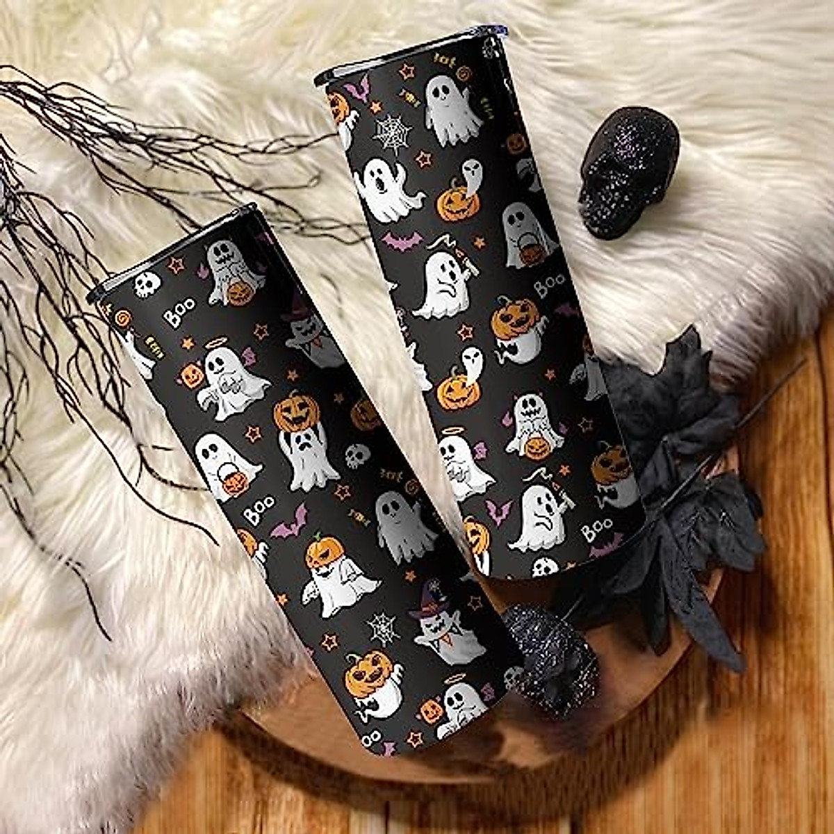 Ceovfoi Halloween Tumbler with Lid and Straw Ghost Boo Witch Ghost Pumpkin Coffee Travel Mug Cup,Witch Goth Decor Halloween Gifts For Women