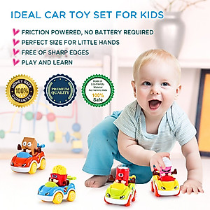 LUKAT Cars Toys for 1 2 3 Year Old Boys and Girls, Push and Go Friction Powered Vehicles Toy Set of 4 Baby Cars