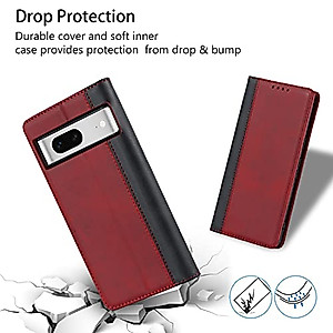 Ｈａｖａｙａ for Google Pixel 7 Case Wallet with Card Holder,for Pixel 7 Phone case for Women,for Google 7 flip Cover with Credit Card Slots - Red and Black