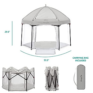 Dream On Me Onyx Playpen Set with Canopy, Baby Playpen, Portable and Lightweight, Playpen for Babies and Toddler, Grey