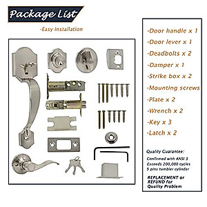 DECORITEN Single Cylinder Handleset with Wave Lever, Satin Nickel Front Entry Handle, Right-Handed Exterior Lever