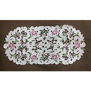 Doily Boutique Place Mat or Doily with a Light Pink Cutwork Rose, Size 11 x 17 inches