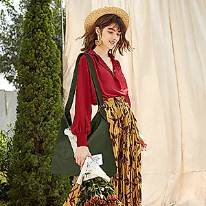 Tote Bag for Women Canvas Cute Tote Bag Aesthetic Hobo Bags for Women for Work Travel Easy to Fold (Army Green)