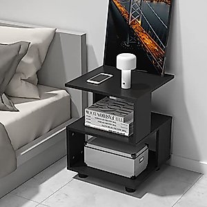 MASAKA B&W - Magic Cube Black Nightstands, Modern Fashion Style - 2 Tier Rectangular Hollow Design Nightstands, Irregular nightstand Table, Black