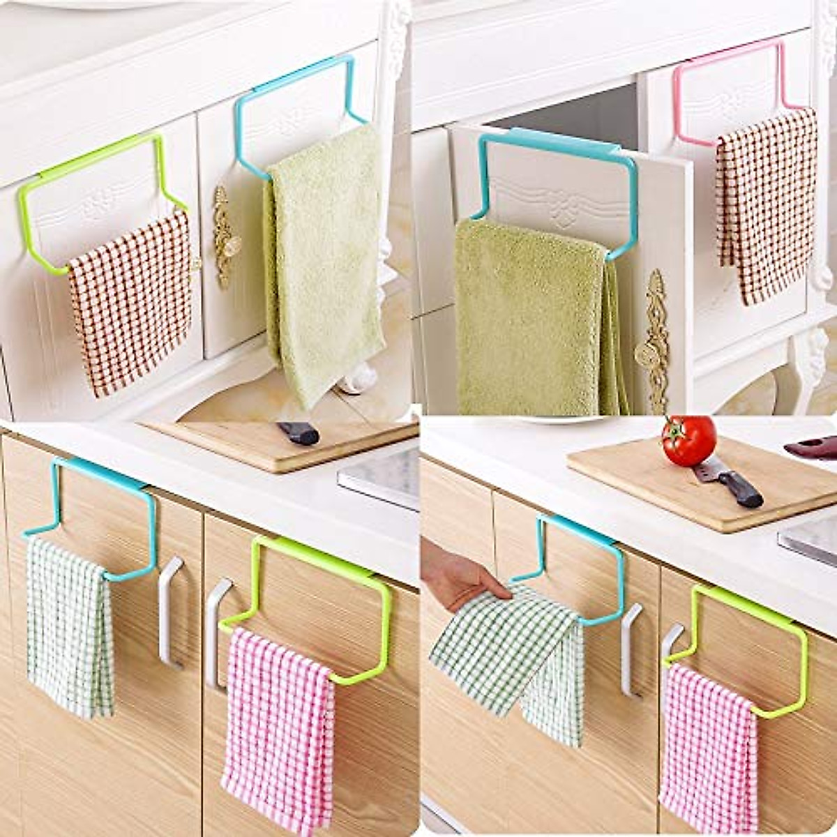 4 PCS Towel Rack Hanging Holder Organizer | Towel Bar Rack for Kitchen Bathroom | Over The Door Cabinet Cupboard Hanger