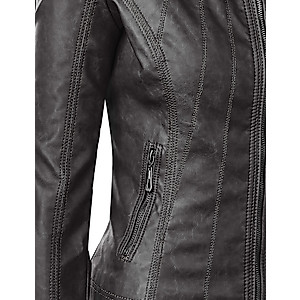 Made By Johnny MBJ WJC877 Womens Panelled Faux Leather Moto Jacket S Black