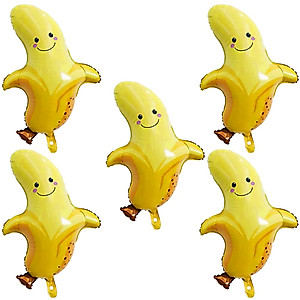 HORUIUS Banana Balloons Fruit Banana Foil Mylar Balloons for Baby Shower Banana Themed Party Birthday Decoration Supplies 28 inch 5PCS