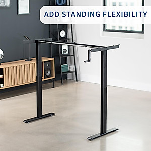 VIVO Black Manual Height Adjustable Stand Up Desk Frame with Hand Crank System, Ergonomic Standing 2 Leg Workstation, DESK-V101M