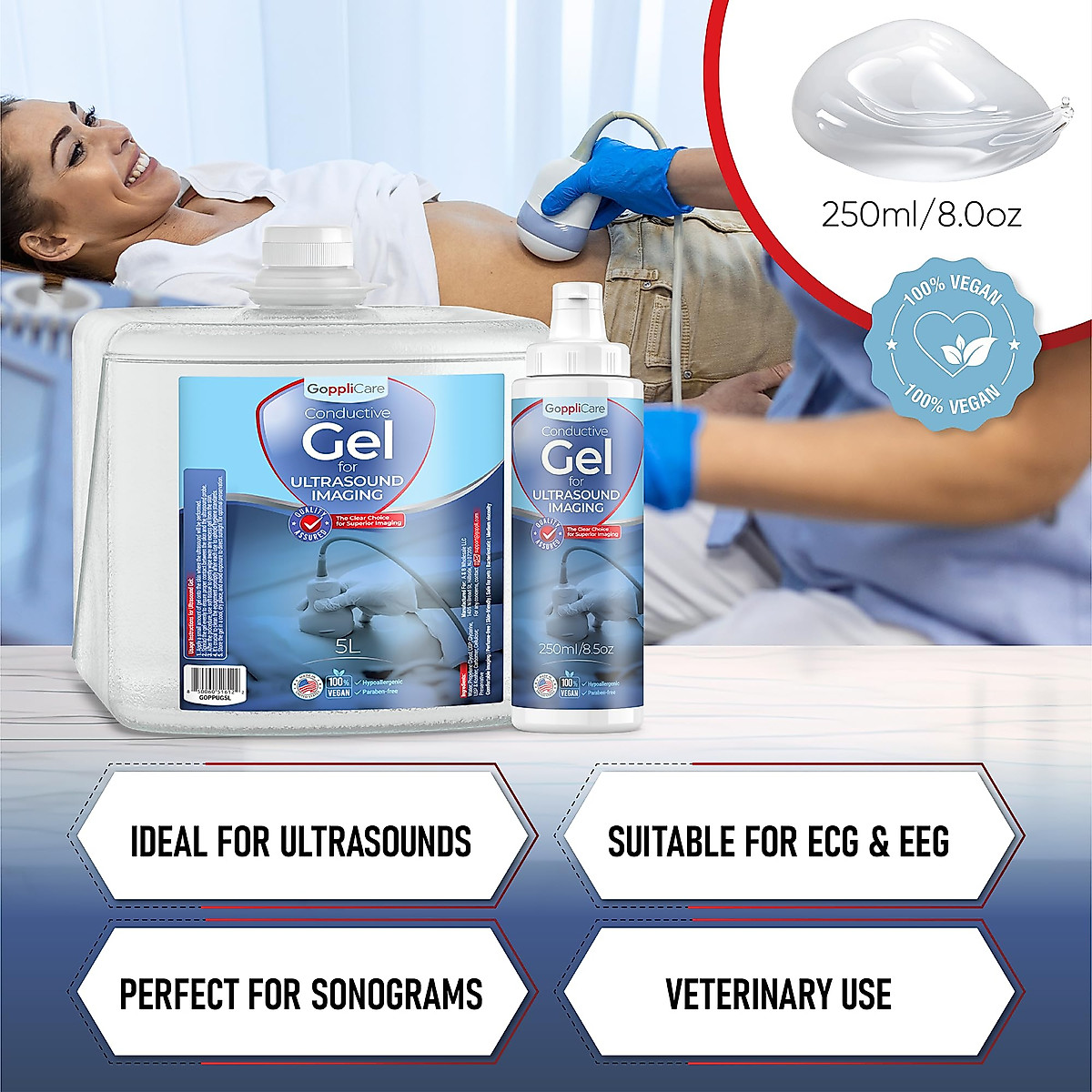 Goppli 5L Conductive Cooling Gel for Ultrasonic Cavitation, IPL & Body Sculpting - Hypoallergenic, Residue-Free, Long-Lasting - Esthetician-Approved - Includes (250mL) Refillable Bottle, Made in USA