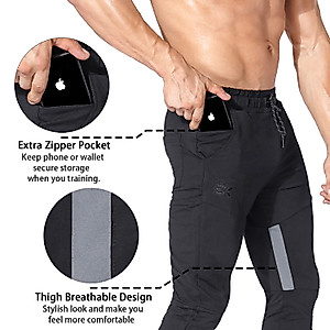 BROKIG Mens Gym Jogger Pants,Casual Slim Workout Sweatpants with Zipper Pockets Bodybuilding Athletic Pants(Black,L)