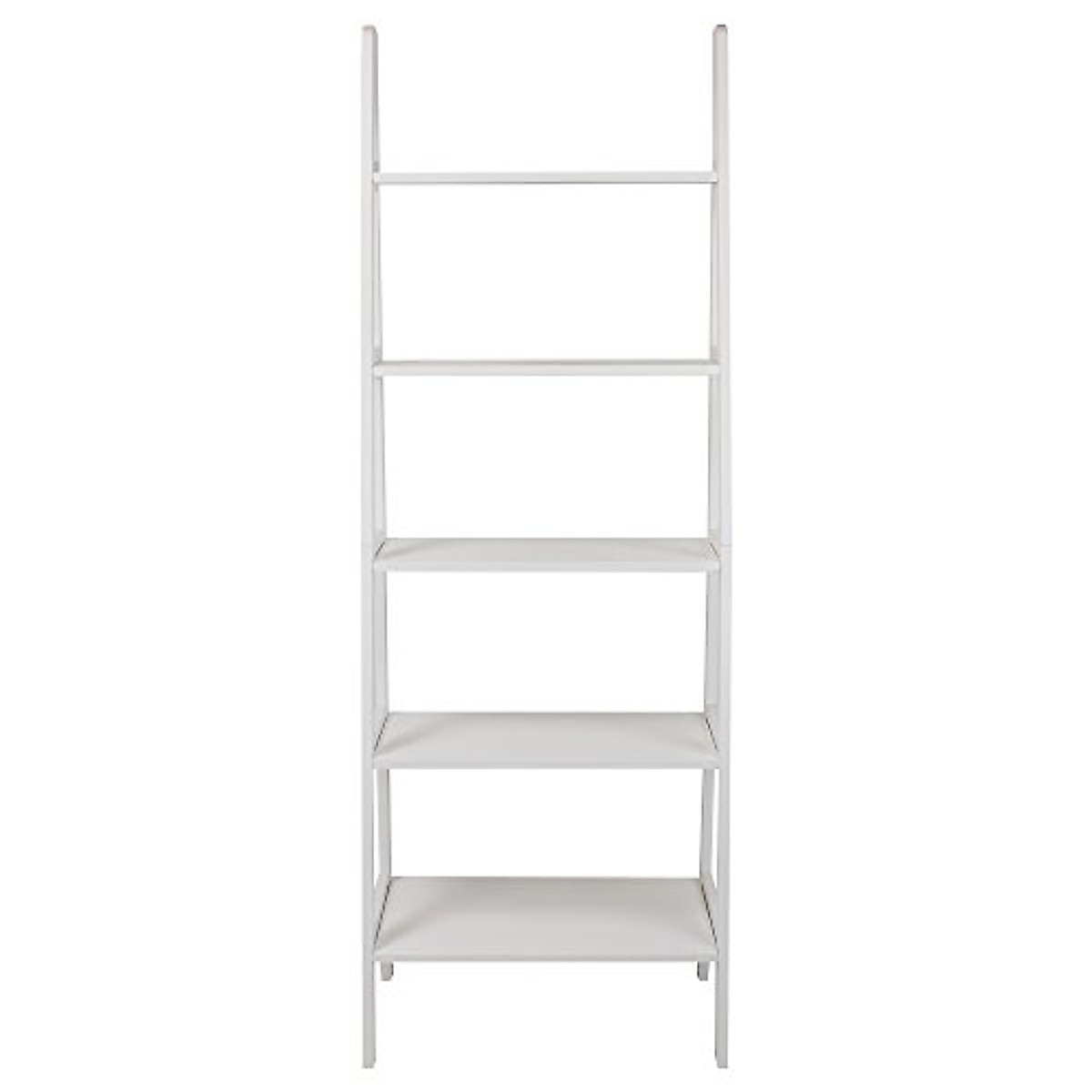 Stony Edge 5-Tier Ladder Bookcase-White, Anti-Tipping Wood Ladder Bookshelf and Display Stand, Decorative Shelves for Home and Office, 24.75" W x 16" D x 72" H