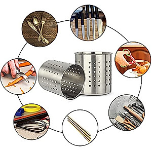 Stainless Steel Utensil Holder Kitchen Holder Restaurant Cooking Utensil Holder for Forks Spatula, 5.3'' x 5.1" Round Utensil Organizer