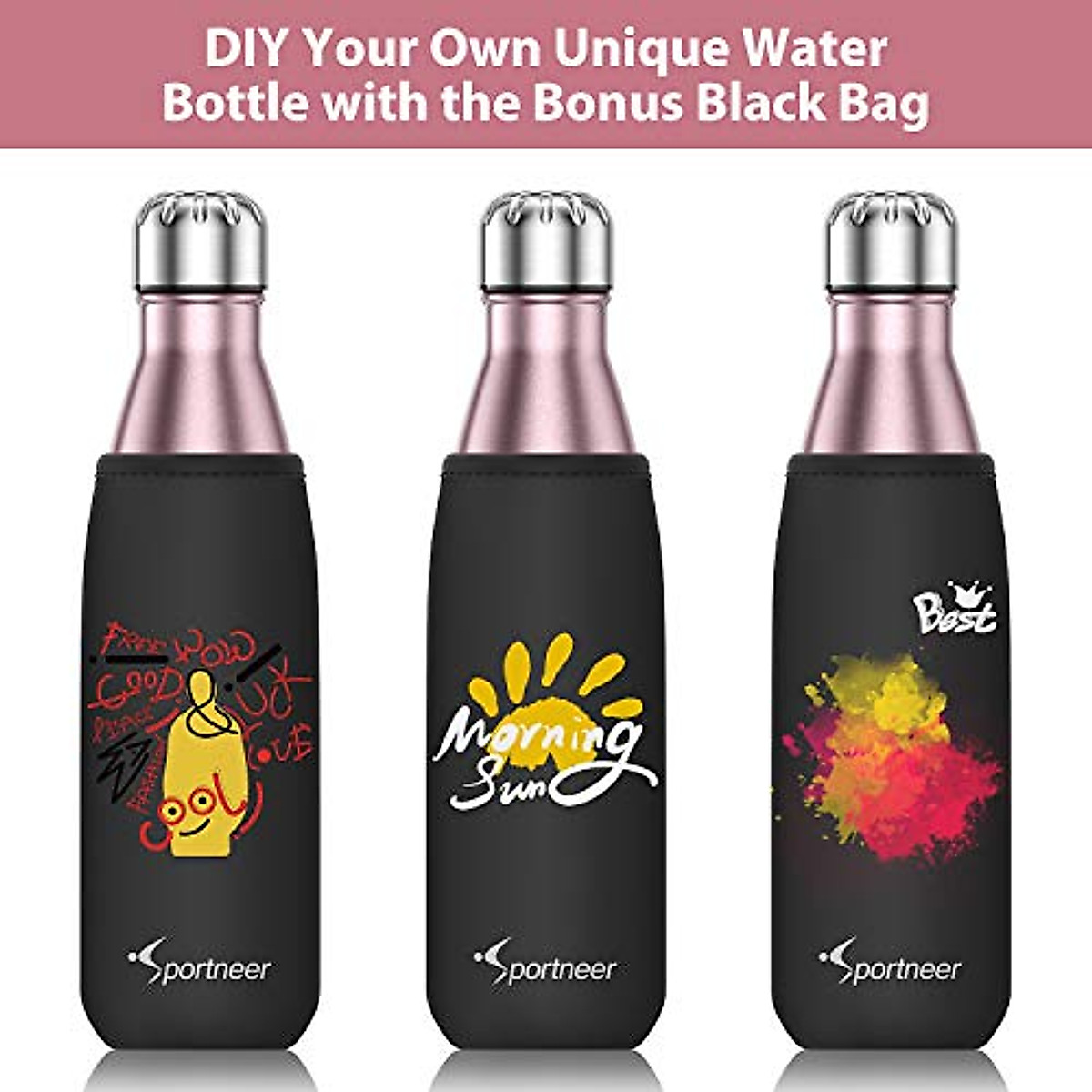 Flask Water Bottles: Sportneer 26oz Insulated Stainless Steel Water Bottle Reusable Double Walled Metal Bottle Cola Shape Thermos LeakProof 24 Hours Cold 12 Hours Hot for Travel Hiking 750ml Rose Gold