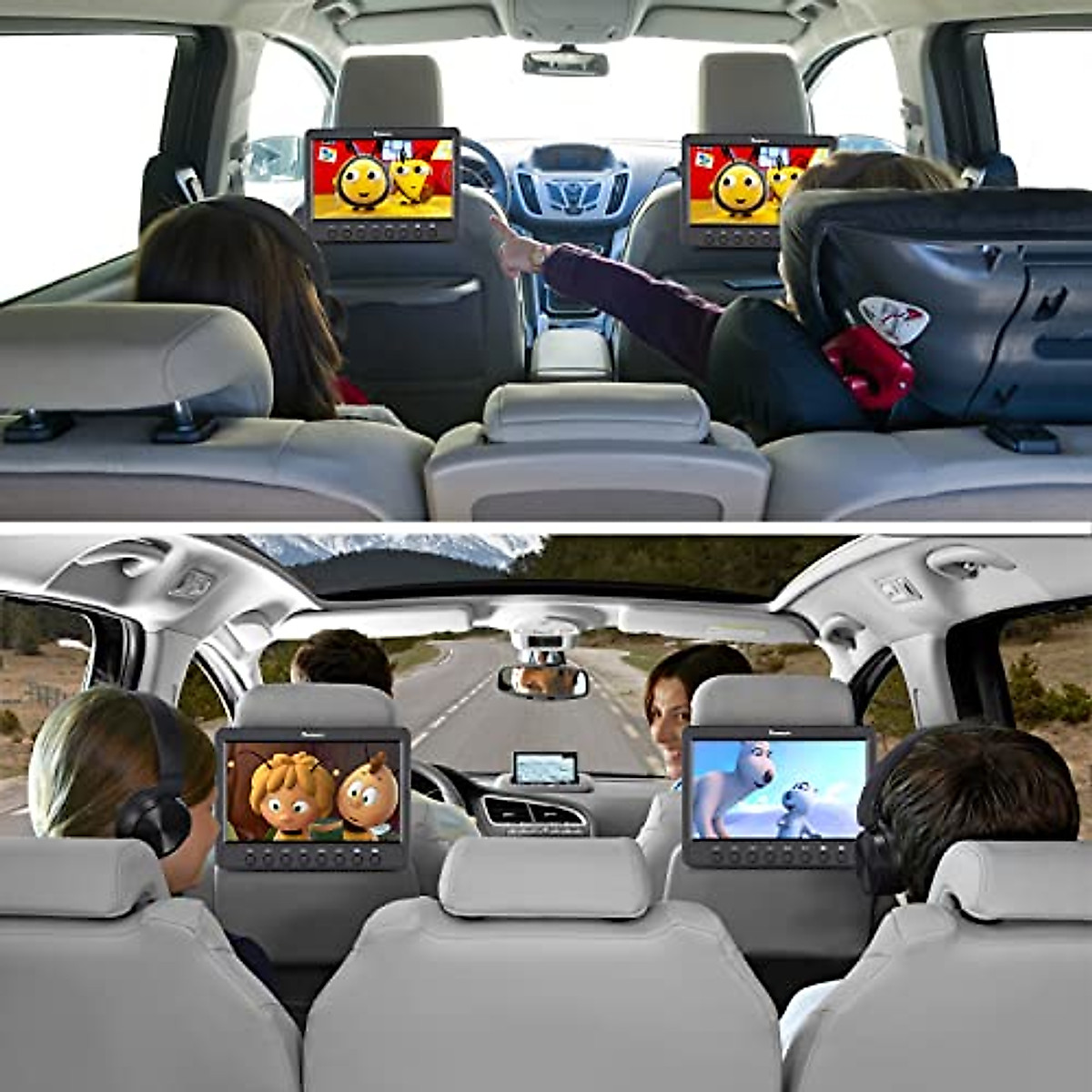 NAVISKAUTO 10.1" Dual Car DVD Players with HDMI Input 2 Headphones Mounting Bracket Support 1080P MP4 Video Region Free (2 x Headrest DVD Players)