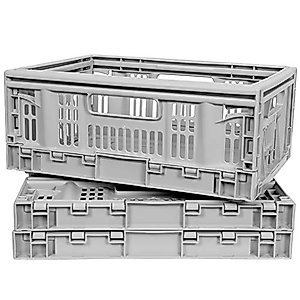 CleverMade CleverCrates Pro-Grade 15.8 Liter Collapsible Storage Bin/Container: Grated Wall Utility Basket/Tote, Grey, 3 Pack