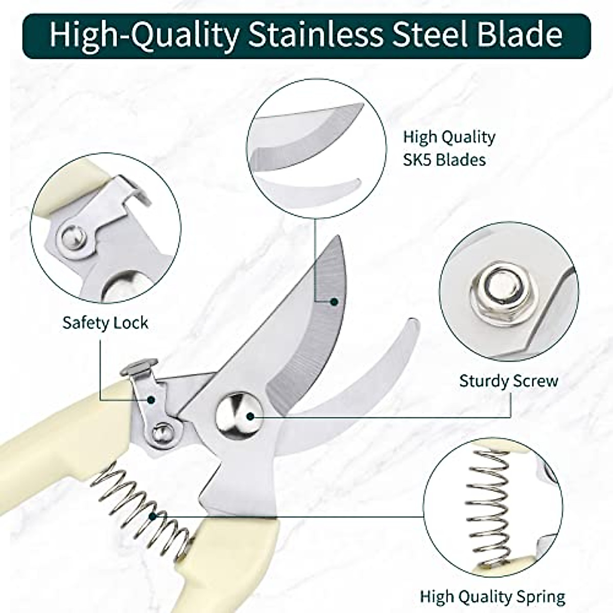 QIIYCCE Garden Shears,Lightweight Stainless Steel Bypass Pruning Shears，Sharp Garden Scissors For Pruning, Fruits, Flowers, Plants (1 PACK)