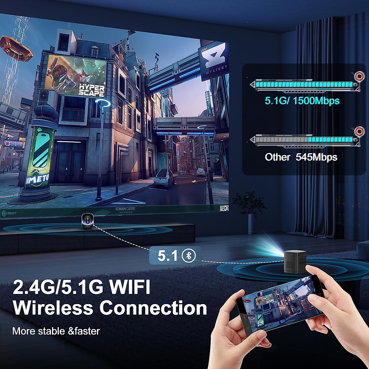 Mini Projector with Android TV,iSinbox DLP Portable Projector,1080P Netflix 3D Support,12000L Projector with Wifi and Bluetooth,Rechargeable Battery,HIFI Speaker,4K Projector for Phone/HDMI/USB