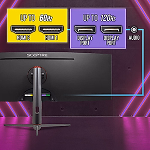 Sceptre Curved 49 inch (5120x1440) Dual QHD 32:9 Gaming Monitor up to 120Hz DisplayPort HDMI Build-in Speakers, Gunmetal Black 2021 (C505B-QSN168)