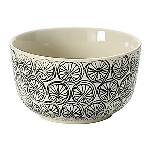 Creative Co-Op Hand-Stamped Stoneware Bowl with Embossed Pattern, Black & Cream Color, 4 Styles Dinnerware, Multi