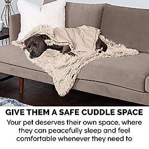 Furhaven Waterproof Throw Blanket for Dogs & Indoor Cats, Washable - Shaggy Plush Calming Long Faux Fur & Velvet Dog Blanket - Taupe, Medium