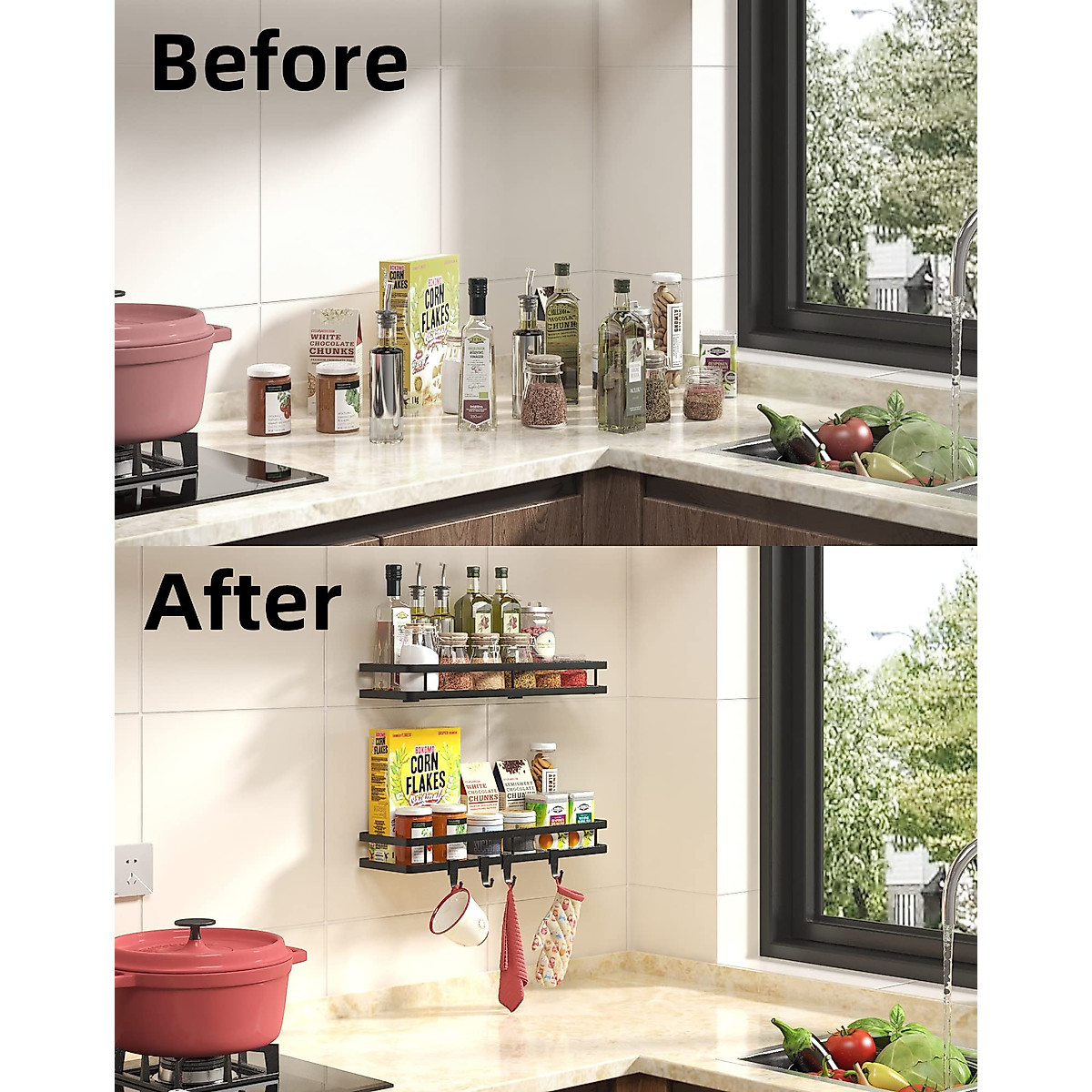 2Pack 15.7in Spice Rack Wall Mount and 2Pack Magnetic Paper Towel Holder