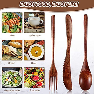 Wooden Spoon Fork Knife Cutlery Set Wooden Dinner Utensil Set Kitchen Wooden Flatware Tableware Cutlery Set Includes Wooden Spoon, Fork, Knife (12 Pieces)